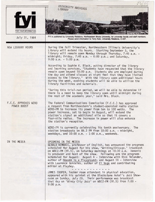 "FYI- Jul. 31, 1984" by University Relations Staff